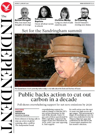 The Independent (UK) Front Page for 13 January 2020 | Paperboy Online ...