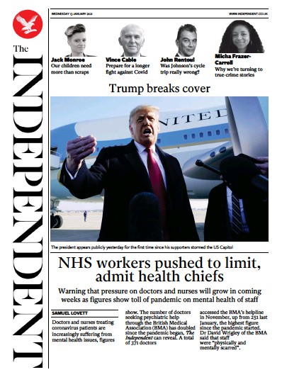 The Independent (UK) Front Page for 13 January 2021 | Paperboy Online ...