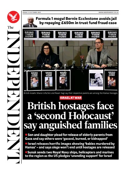 The Independent (UK) Front Page for 14 October 2023 | Paperboy Online ...