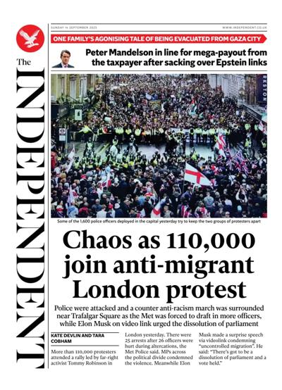 The Independent (UK) Front Page for 14 September 2025 | Paperboy Online ...