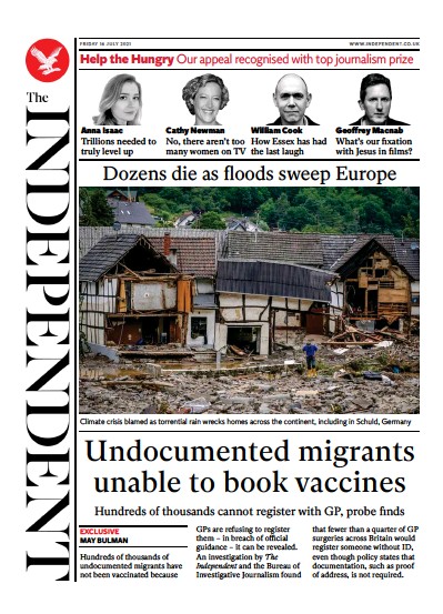 The Independent (UK) Front Page for 17 July 2021 | Paperboy Online ...