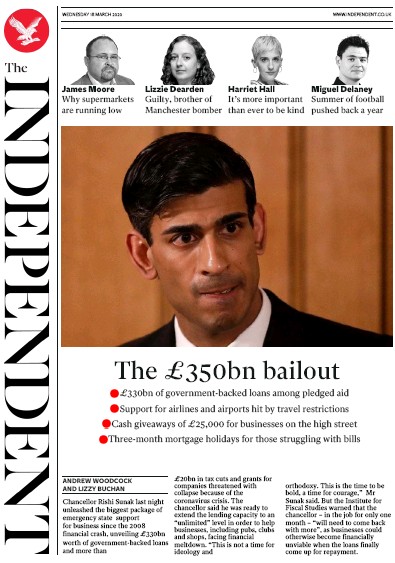 The Independent (UK) Front Page for 18 March 2020 | Paperboy Online ...