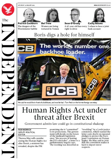 The Independent (UK) Front Page for 19 January 2019 | Paperboy Online ...
