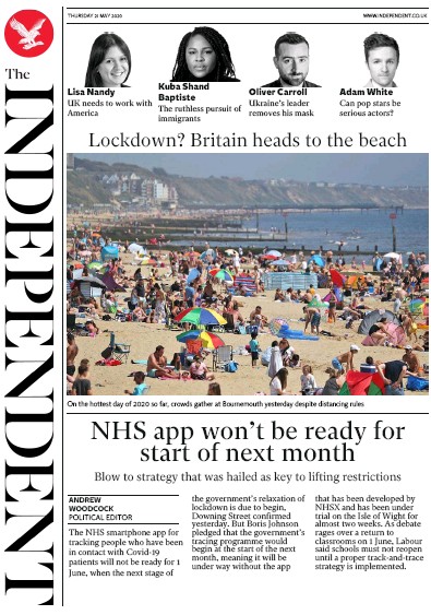 The Independent (UK) Front Page for 21 May 2020 | Paperboy Online ...