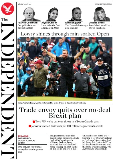 The Independent (UK) Front Page for 22 July 2019 | Paperboy Online ...