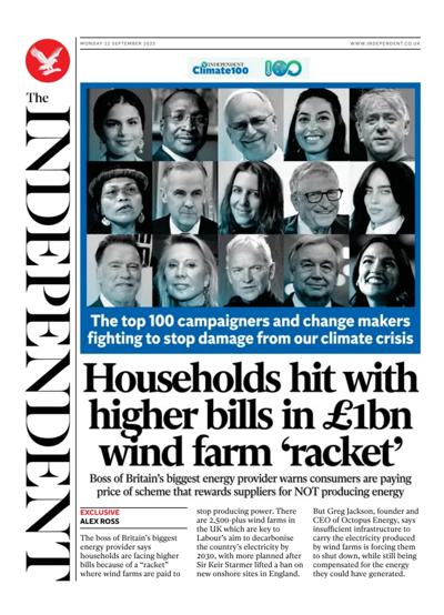 The Independent (UK) Front Page for 22 September 2025 | Paperboy Online ...