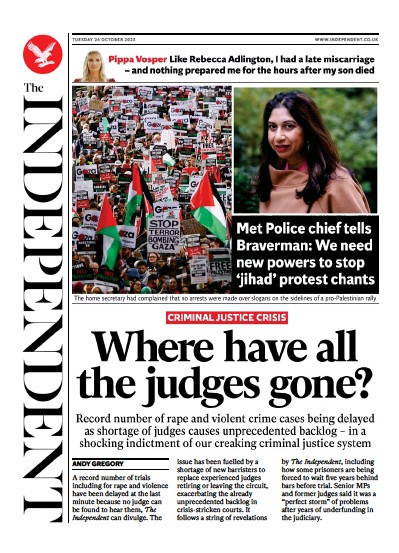 The Independent (UK) Front Page for 25 October 2023 | Paperboy Online ...