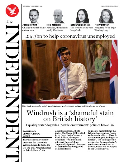 The Independent (UK) Front Page for 25 November 2020 | Paperboy Online ...