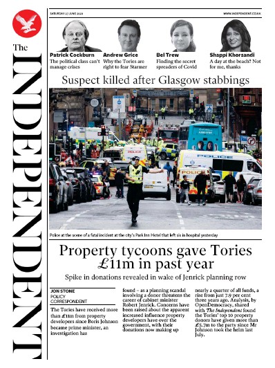 The Independent (UK) Front Page for 27 June 2020 | Paperboy Online ...
