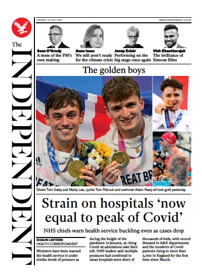 The Independent (UK) Front Page for 28 July 2021 | Paperboy Online ...