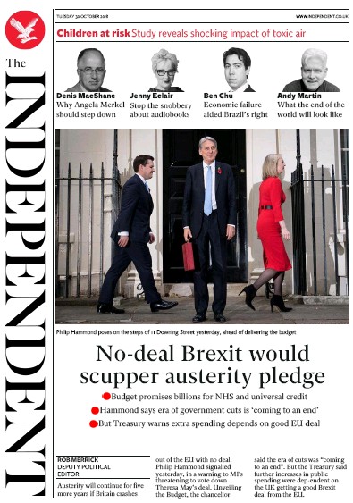 The Independent (UK) Front Page for 30 October 2018 | Paperboy Online ...