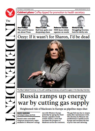 The Independent (UK) Front Page for 4 September 2022 | Paperboy Online ...
