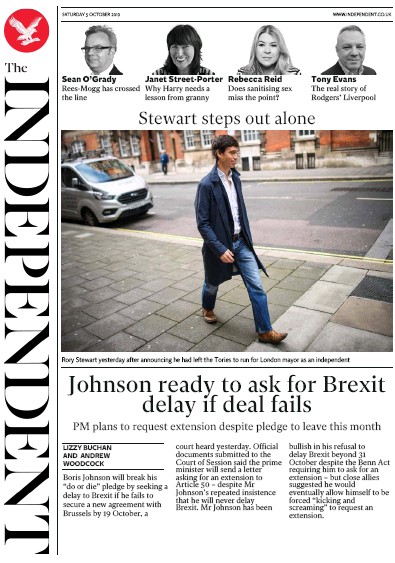 The Independent (UK) Front Page for 5 October 2019 | Paperboy Online ...