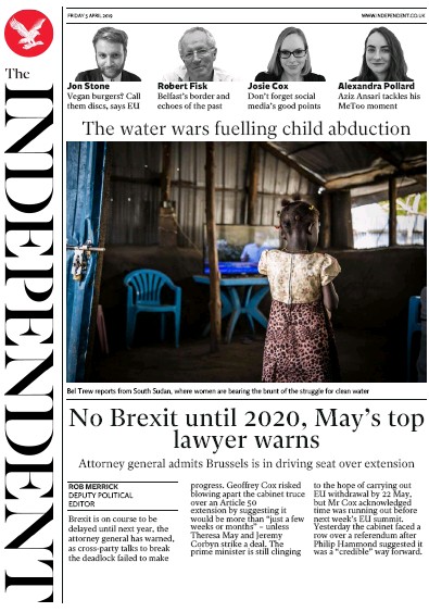 The Independent (UK) Front Page for 5 April 2019 | Paperboy Online ...
