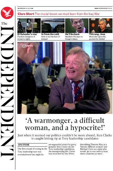 The Independent (UK) Front Page for 6 July 2016 | Paperboy Online ...