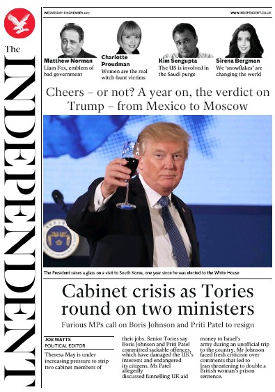 The Independent (UK) Front Page for 8 November 2017 | Paperboy Online ...