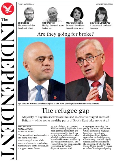 The Independent (UK) Front Page for 8 November 2019 | Paperboy Online ...