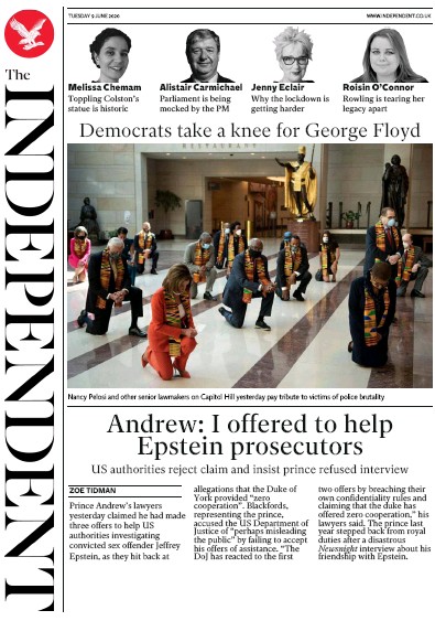 The Independent (UK) Front Page for 9 June 2020 | Paperboy Online ...