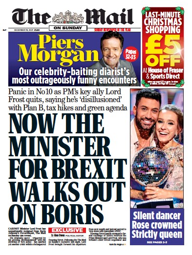 The Mail on Sunday (UK) Front Page for 19 December 2021 | Paperboy ...