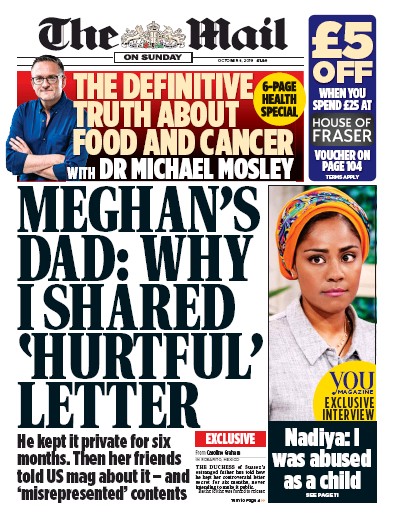 The Mail on Sunday (UK) Front Page for 6 October 2019 | Paperboy Online ...