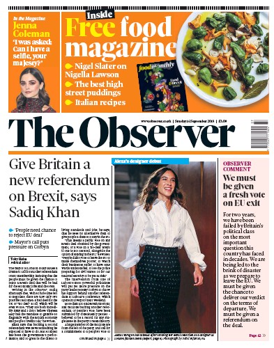 The Observer (UK) Front Page for 16 September 2018 | Paperboy Online ...