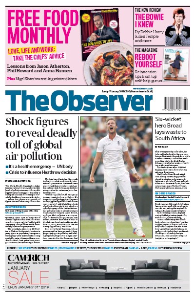 The Observer (UK) Front Page for 17 January 2016 | Paperboy Online ...