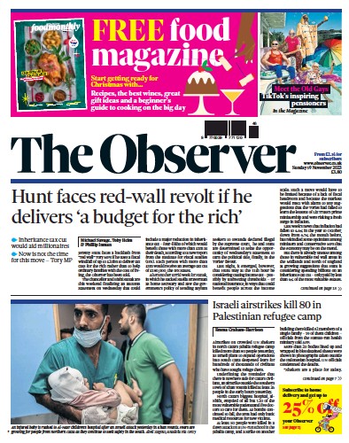 The Observer (UK) Front Page for 19 November 2023 | Paperboy Online ...