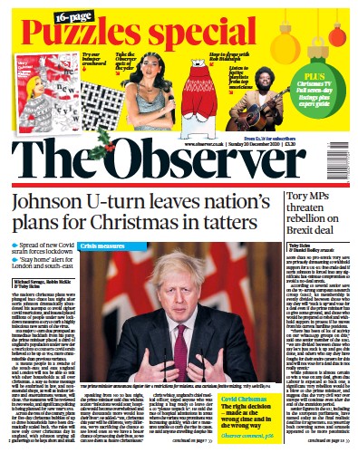 The Observer (UK) Front Page for 20 December 2020 | Paperboy Online ...