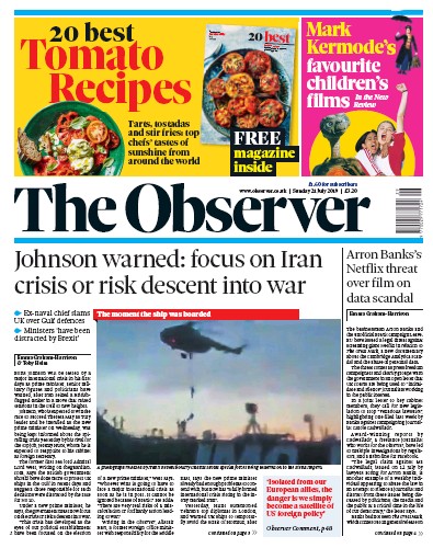 The Observer (UK) Front Page for 21 July 2019 | Paperboy Online Newspapers