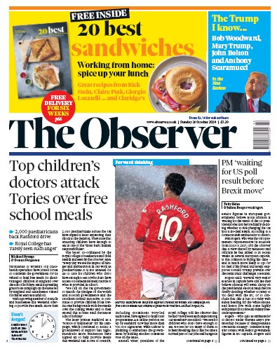 The Observer (UK) Front Page for 25 October 2020 | Paperboy Online ...