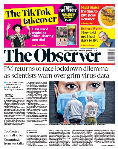 The Observer (UK) Front Page for 26 April 2020 | Paperboy Online Newspapers