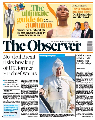 The Observer (UK) Front Page for 26 August 2018 | Paperboy Online ...