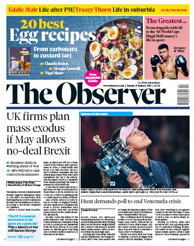 The Observer (UK) Front Page for 27 January 2019 | Paperboy Online ...