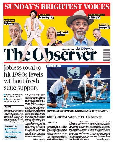 The Observer (UK) Front Page for 28 June 2020 | Paperboy Online Newspapers
