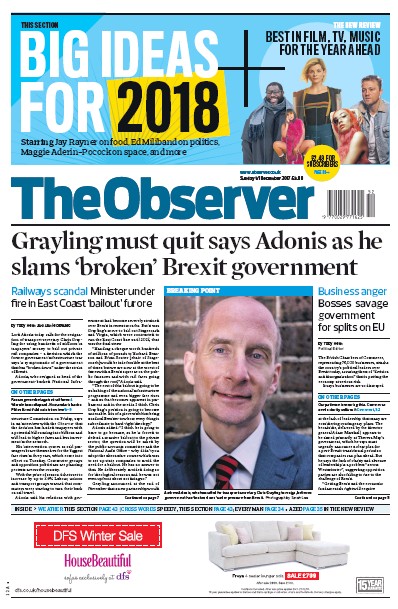 The Observer (UK) Front Page for 31 December 2017 | Paperboy Online ...