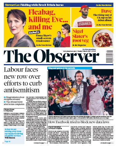 The Observer (UK) Front Page for 3 March 2019 | Paperboy Online Newspapers