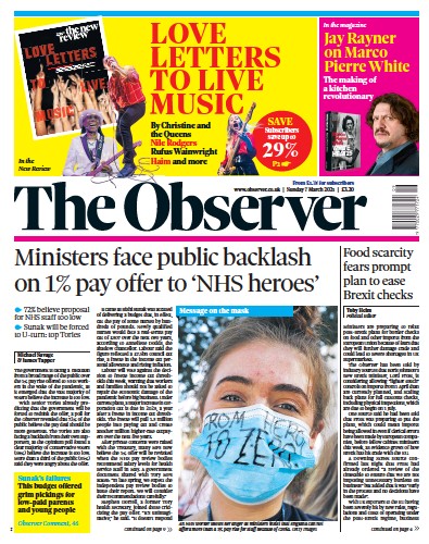 The Observer (UK) Front Page for 7 March 2021 | Paperboy Online Newspapers