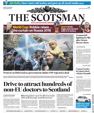 The Scotsman (UK) Front Page for 15 June 2018 | Paperboy Online Newspapers
