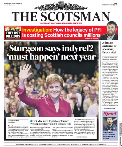 The Scotsman (UK) Front Page for 16 October 2019 | Paperboy Online ...