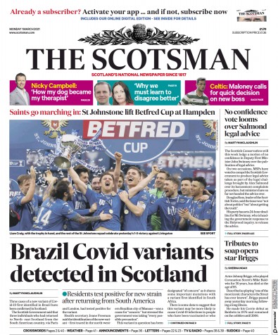 The Scotsman (UK) Front Page for 1 March 2021 | Paperboy Online Newspapers
