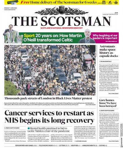 The Scotsman (UK) Front Page for 1 June 2020 | Paperboy Online Newspapers