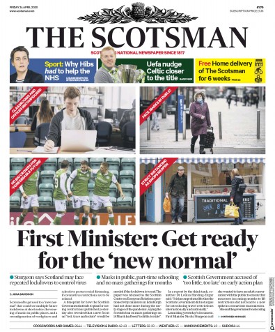 The Scotsman (UK) Front Page for 24 April 2020 | Paperboy Online Newspapers