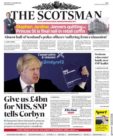 The Scotsman (UK) Front Page for 27 November 2019 | Paperboy Online ...
