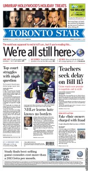 Canadian Newspaper Front Pages for Friday, 21 December 2012 | Paperboy ...